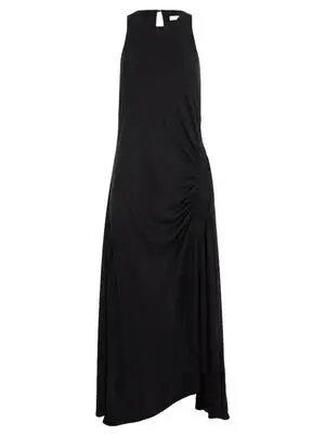 CUANNA Sleeveless Ruched Asymmetrical Hem Dress - Black
