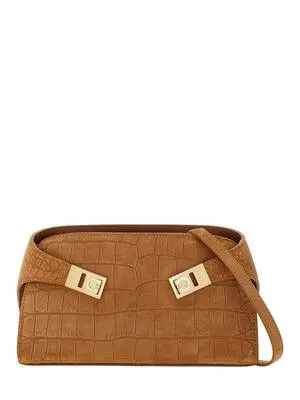 FERRAGAMO Ferragamo Hug Mini Croc Effect Leather Bag Brown