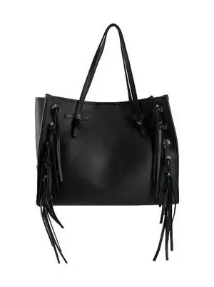 GIANNI CHIARINI Pebbled Leather Tote Bag With Fringes And Studs - Black