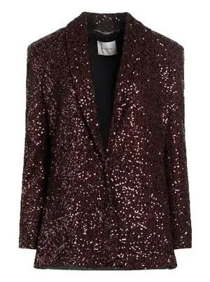 MANILA GRACE Chocolate Polyester Sequined Blazer - Brown