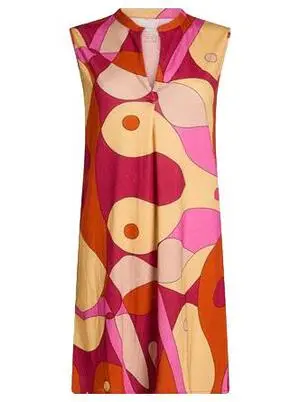 Majestic Filatures Multicolor Linen Cotton Mini Dress - Red