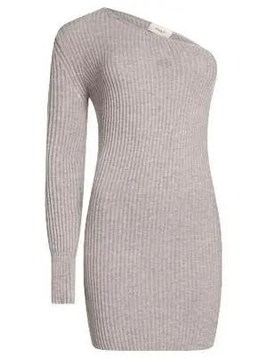 VICOLO One-shoulder Ribbed Knit Mini Dress - Grey