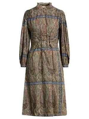 Antik Batik Paisley Print Cotton Midi Dress - Beige