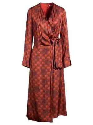 MANILA GRACE Viscose Satin Midi Dress - Red