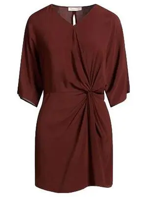 MANILA GRACE Chocolate Acetate And Silk Mini Dress - Brown
