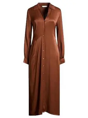 MANILA GRACE Satin Maxi Shirt Dress - Brown