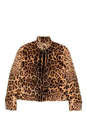 Max Mara Leopard Print High Collar Long Sleeve Jacket - Brown