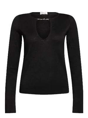 OTTOD'AME Long Sleeve Jersey Top With Metallic Finish - Black