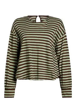 Majestic Filatures Cotton Cashmere Striped Long Sleeve T-shirt - Brown