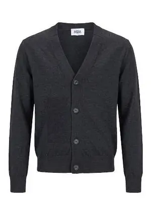 Alpha Studio Merino Wool Cardigan With Leather Trims - Grey