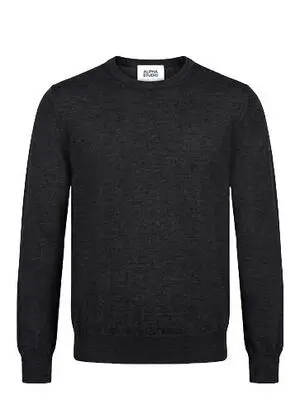 Alpha Studio Charcoal Merino Wool Sweater With Ovine Leather Trims - Grey