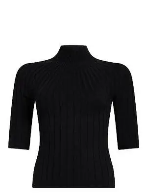 CARACTÈRE Ribbed Knit Turtleneck Top - Black
