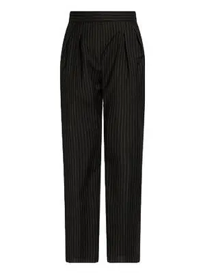 Max Mara Virgin Wool Tapered Pinstripe Pants - Black