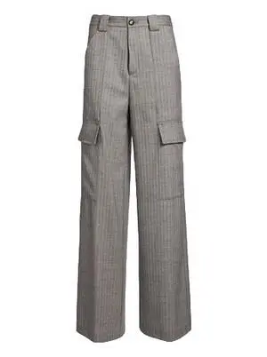 BALLANTYNE Virgin Wool Blend Herringbone High Waisted Relaxed Fit Pants - Grey