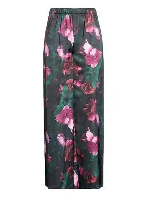 CARLA G. Floral Print Satin Pajama Pants - Black