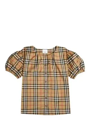Burberry Plaid Short Sleeve Shirt - Nude