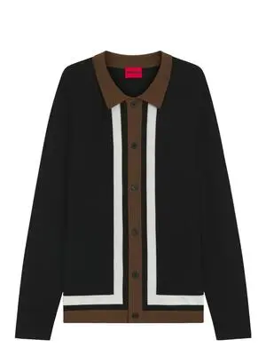 Hugo Boss Striped Button Cardigan - Black