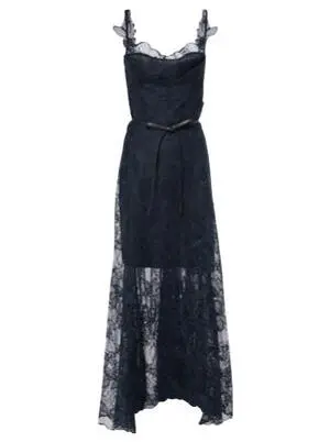 Oscar De La Renta Floral Lace Midi Dress - Black