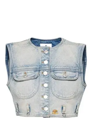 COURREGES Cropped Denim Vest - Gray