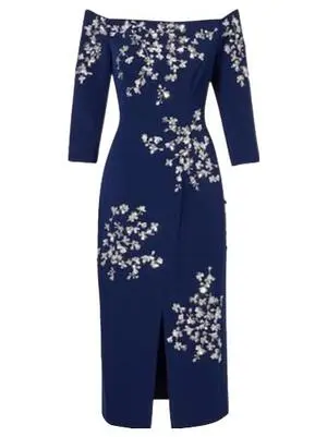 Carolina Herrera Embellished Off-shoulder Midi Dress - Blue