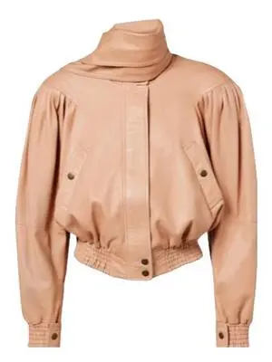 Chloé Cropped Leather Jacket With Detachable Scarf - Nude