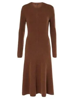 JOSEPH Crew Neck Midi Dress With Long Sleeves And Ruched Details - Brown
