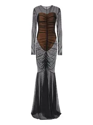 Norma Kamali Shirred Sheer Gown - Black/nude