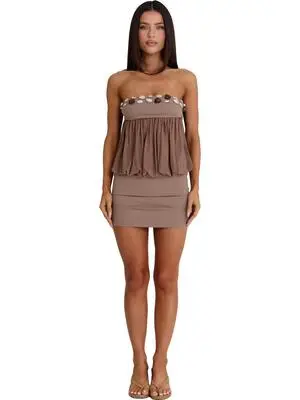 OUTCAST Teegan Mini Dress With Resin Bead Embellishments - Tan