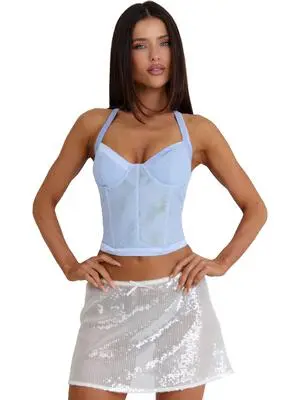 OUTCAST Chloey Sequin Mesh Mini Skirt - White