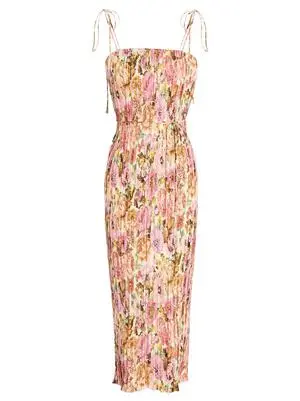 Zimmermann Pleated Floral-print Jersey Midi Slip Dress - Pink
