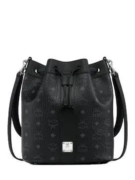 Mcm MCM Medium Dessau Drawstring Bag In Visetos Black