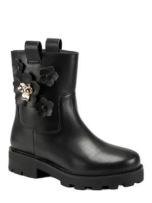 Karl Lagerfeld Paris Medina Floral Appliqué Lug Sole Booties - Black/black