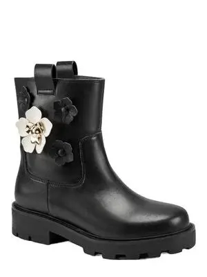 Karl Lagerfeld Paris Medina Floral Appliqué Lug Sole Booties - Black/cream