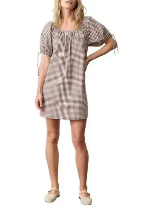 Marine Layer Aleca Gingham Pima Cotton Mini Dress - Chocolate Gingham