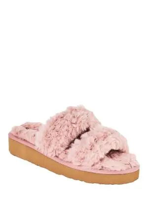 Minnetonka Minnetonka Teddy Faux Fur Two-Band Slipper Blush