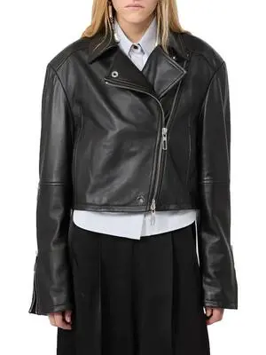 SPORTMAX SPORTMAX Vicario Leather Crop Jacket With Fringe