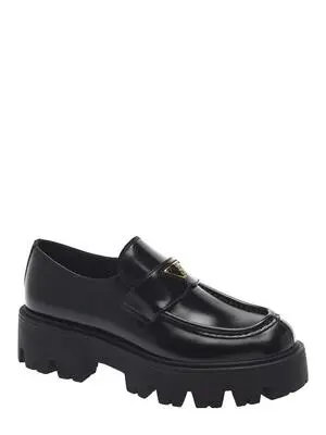 Prada Brushed Leather Lug Sole Platform Loafers - Nero