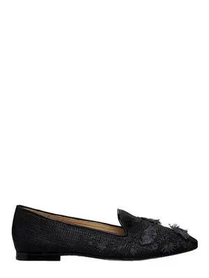ARTEANA Flora Embroidered Raffia Smoking Slippers - Black