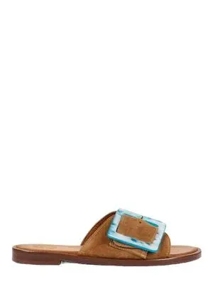 Penelope Chilvers Biarritz Buckle Suede Slide Sandal - Tan