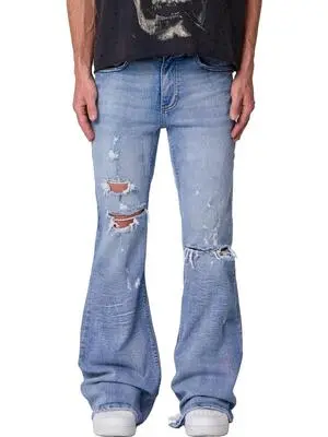 Mnml Distressed Super Flare Jeans - Blue