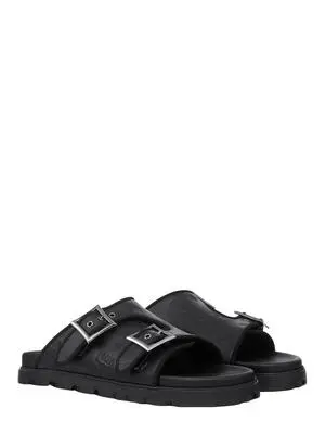 Mcm Embossed Monogram Leather Sandals With Buckle Detail - Black
