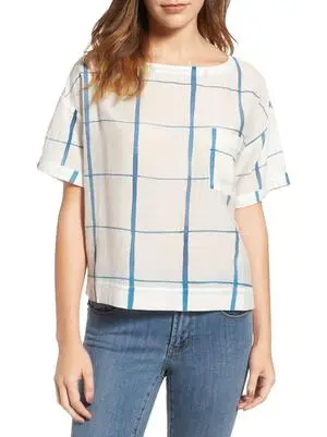 Eileen Fisher Organic Cotton & Silk Check Top - Chambray