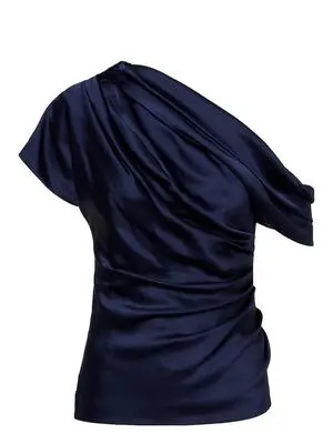Simkhai Phoebe One-shoulder Draped Satin Top - Blue