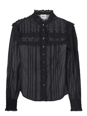 MARANT ETOILE Embroidered Cotton Voile Blouse - Black