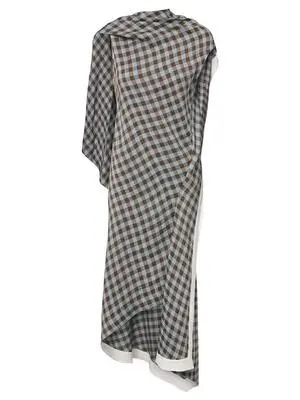 Loewe Gingham Asymmetric Crêpe Midi Dress - Blue
