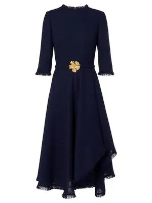 Oscar De La Renta Embellished Tweed Midi Dress - Blue