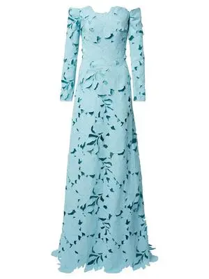 Costarellos Off-shoulder Floral Guipure Lace Gown - Blue