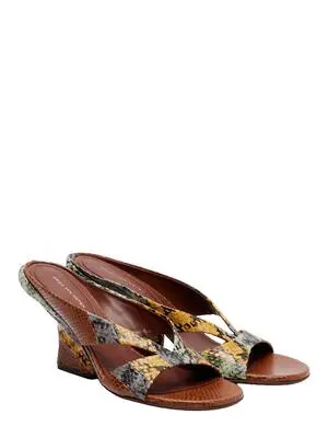 Dries Van Noten Snake-effect Leather Wedge Sandals - Multicoloured