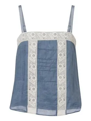 Veronica Beard Olivana Lace-trimmed Ramie Top - Blue