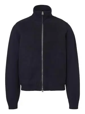TOM FORD Wool Zip-up Cardigan With Leather Trim - Blue